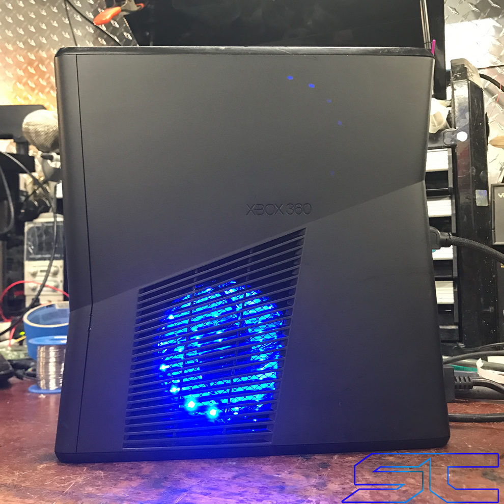Custom Black Xbox 360 Slim RGH2 250GB Blue LED's 15 Mod Menus – Sharky ...